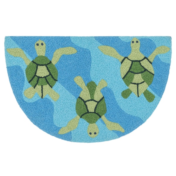 Hand-hooked Marcy Ocean/ Green Turtle Hearth Rug (1'9 x 2'9) - 1'9" x 2 ...