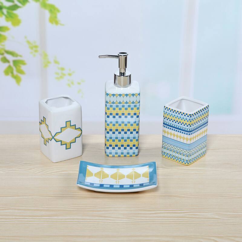4-piece Ceramic Blue Colorway Bath Set - Overstock - 11069733