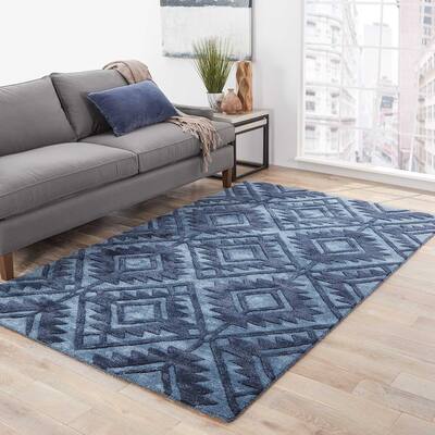 Cairo Handmade Geometric Blue Area Rug (9'6" X 13'6") - 9'6" x 13'6 ...