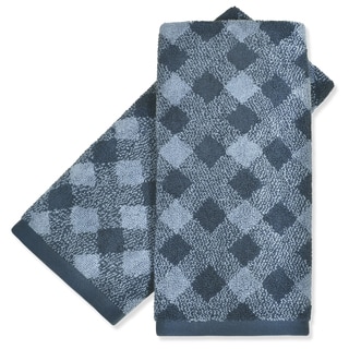 Peri Home Easton Cotton Navy Jacquard Fingertip Towels (Set of 2) - Bed ...