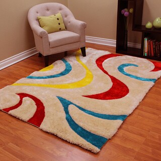 3D Shaggy-806 Abstract Wavy Swirl Design Multi Color Area Rug 5'x7' - 5 ...