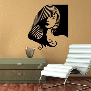 Wall Decal Fashion Beauty Salon Face Girl Woman Long Hair Design Vinyl ...
