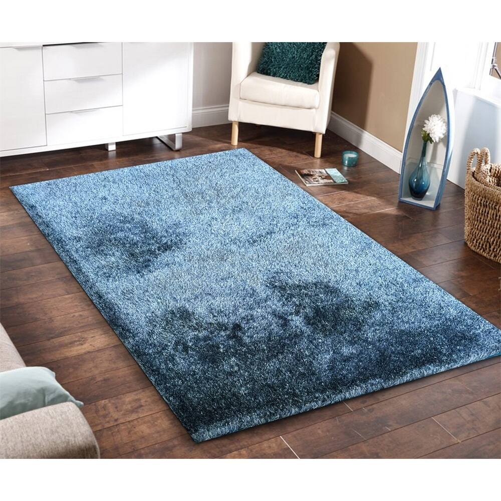 Shag Solid Blue Silver Area Rug - 5' x 7' - Overstock - 11197429