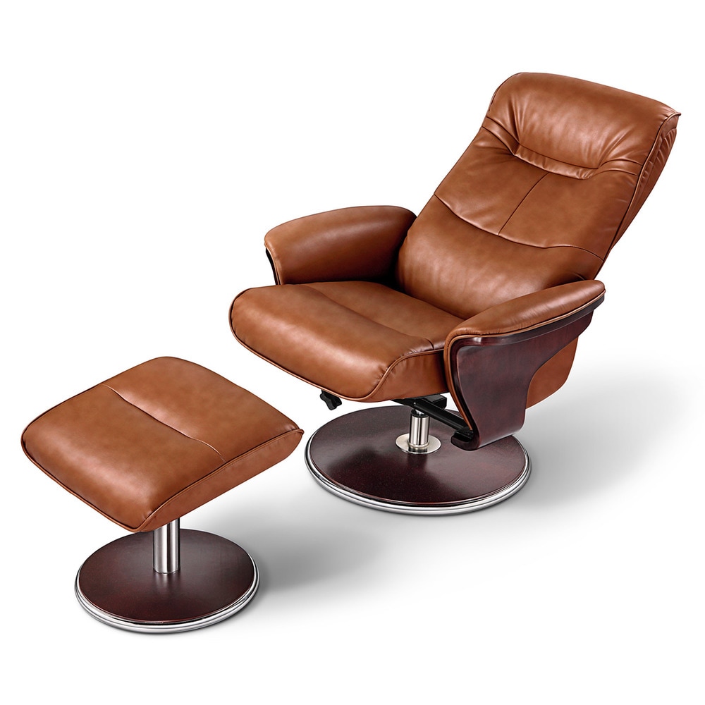 Artiva USA Milano Leather Swivel Recliner with Ottoman Set Brown