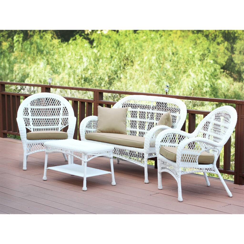 Santa Maria White Wicker 4-piece Conversation Set with Cushions ...