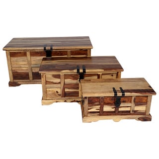 Set of 3 Porter Taos Solid Sheesham Storage Trunks Nesting Boxes (India ...