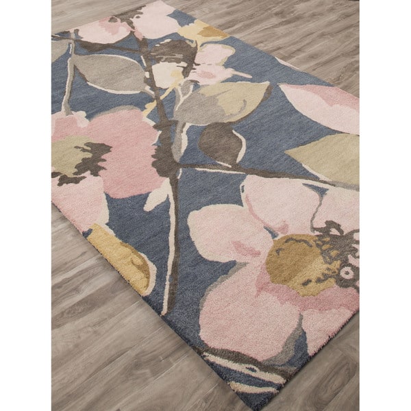 Contemporary Floral & Leaves Pattern Blue/Pink Wool Area Rug (8x11) - 8 ...