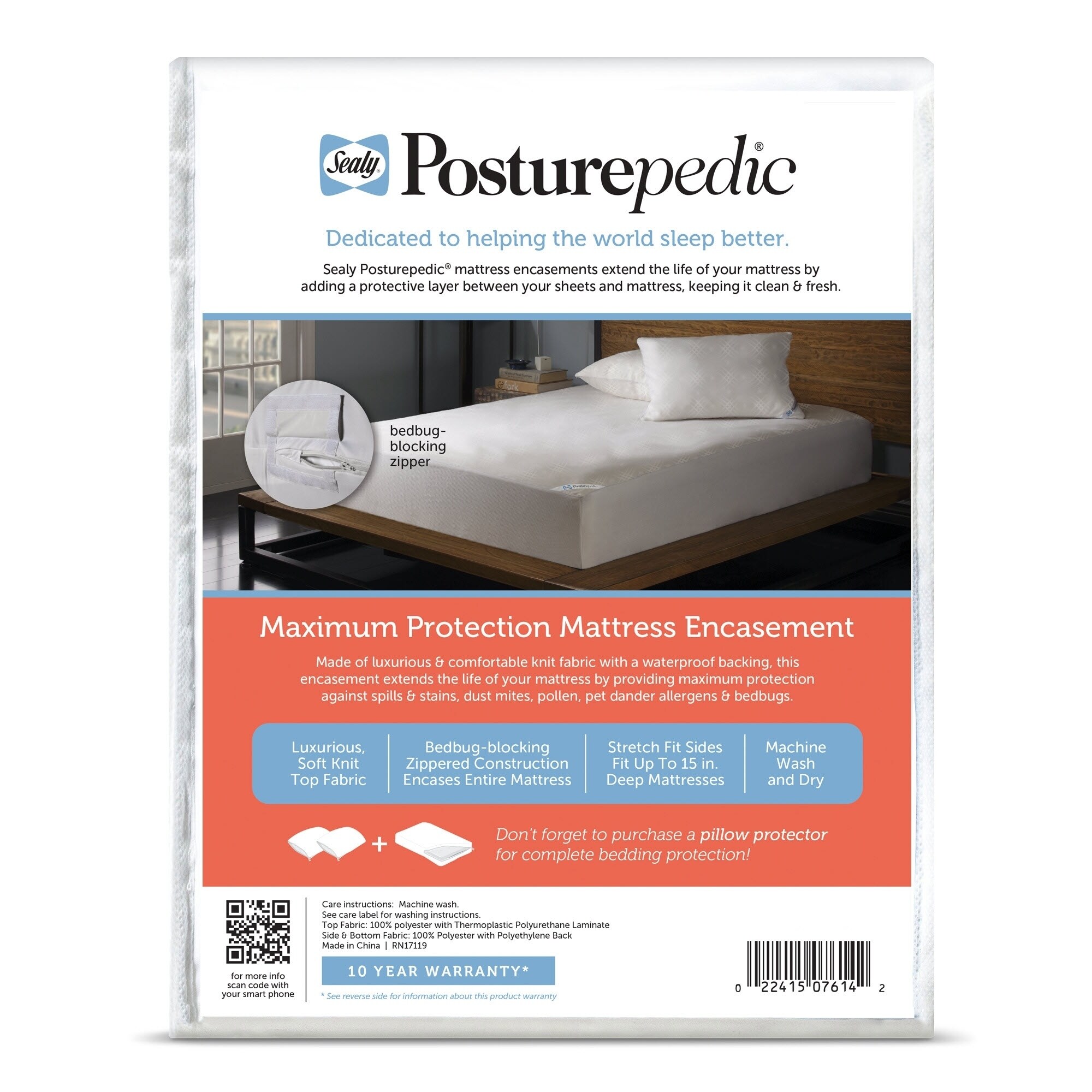Sealy Posturepedic Maximum Protection Zippered Mattress Protector White