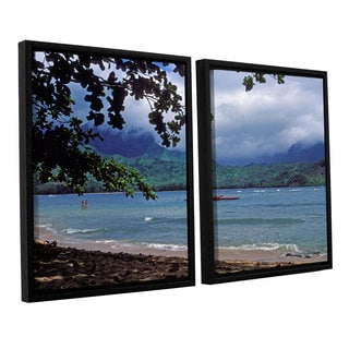 ArtWall 'Kathy Yates's Red Canoe on Hanalei Bay' 2-piece Floater Framed ...