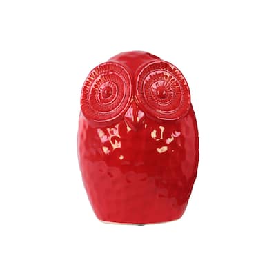Glossy Red Ceramic Large Round Owl Figurine - Overstock - 11381186