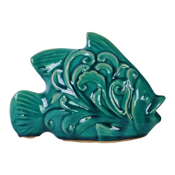 Ceramic Fish Figurine with Mouth Open and Embossed Swirl Design Washed ...