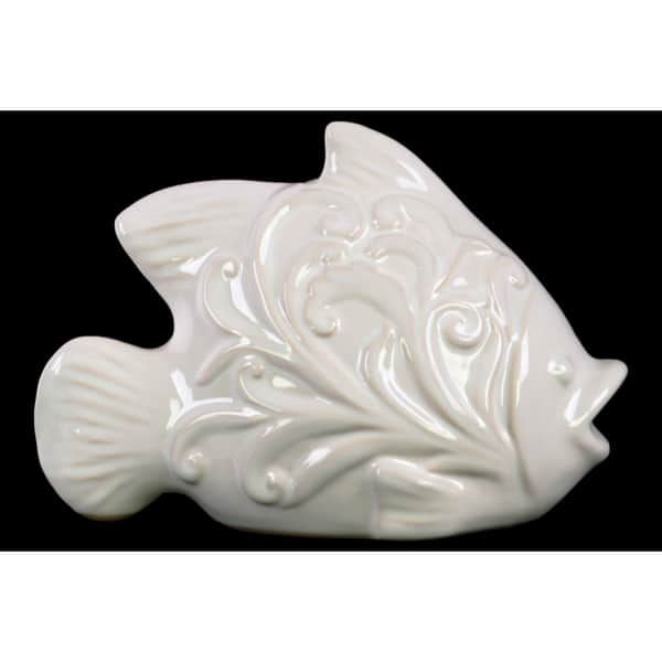 Ceramic Open Mouth Embossed Swirl White Fish Figurine - Bed Bath ...
