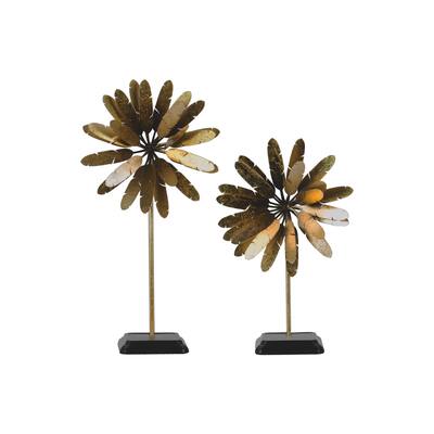 Metallic Finish Goldtone Metal Leaf Table Top Decor with Square Stand ...