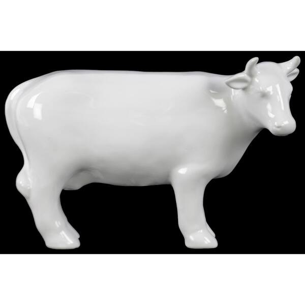 White Washed Coated Finish Ceramic Turned Head Standing Cow Figurine ...