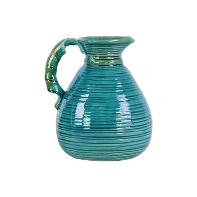 Ceramic Turquoise Gloss Grapes Design Pitcher with Round Belly and Side ...