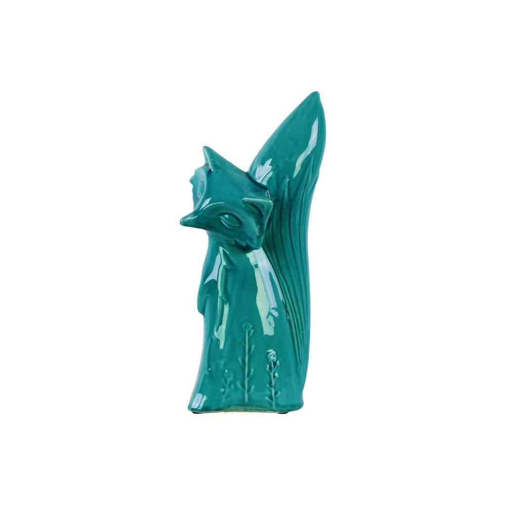 Large Distressed Gloss Finish Turquoise Ceramic Sitting Fox Figurine ...