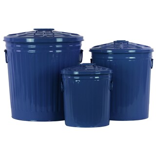 Coated Finish Navy Blue Metal Round Storage with Classic Garbage/ Lid ...
