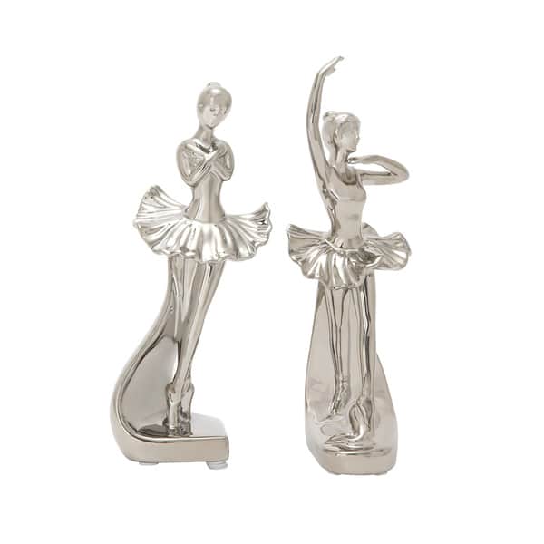 Silver Porcelain Ceramic Dancer Decorative Sculpture (Set of 2) - 4 x 2 ...