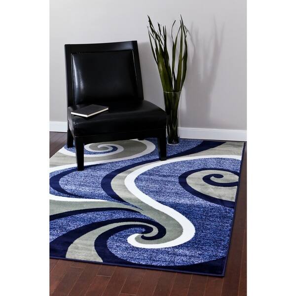 Modern Trendz Collection Dark Blue Swirl Rug (7'10 x 10'6) - 7'10" x 10 ...