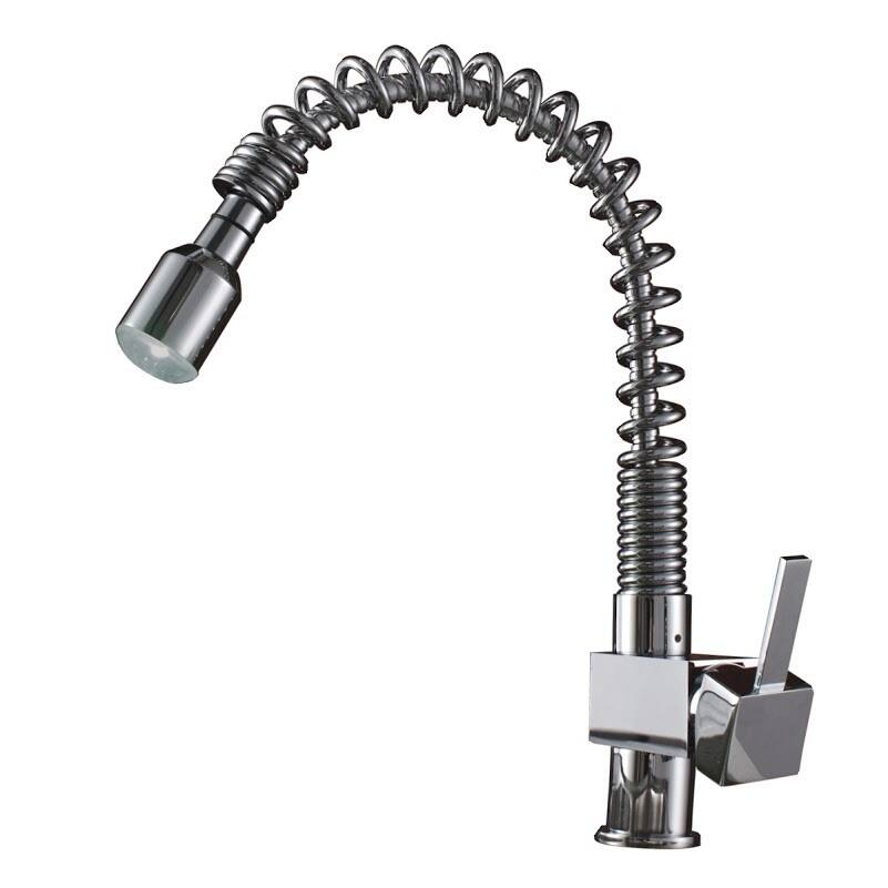 Sumerain Chrome Pull Down Single Handle Kitchen Faucet with LED Light ...