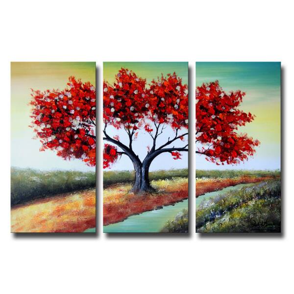 Hand-painted Red Tree Landscape Art - Colors of Nature - Bed Bath ...