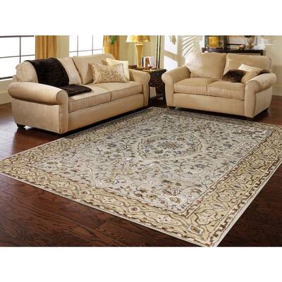 Hand-tufted Twilight Ivory/ Gold New Zealand Wool and Art Silk Rug - 5 ...