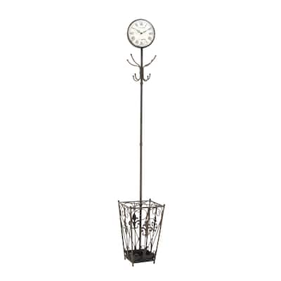 Metal Coat Rack With Clock - Overstock - 11452419