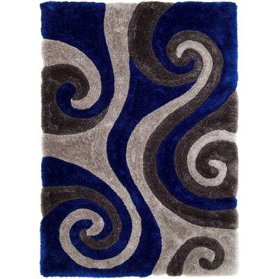 LYKE Home 3 Dimensional Electric Blue Dual Textured Yarn Rug (5' x 7 ...