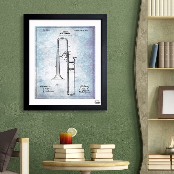Oliver Gal 'Trombone Musical Instrument 1902' Framed Blueprint Art ...