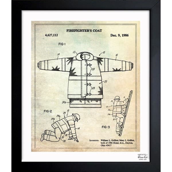 Oliver Gal 'Firefighter Coat 1986' Framed Blueprint Art - Bed Bath ...