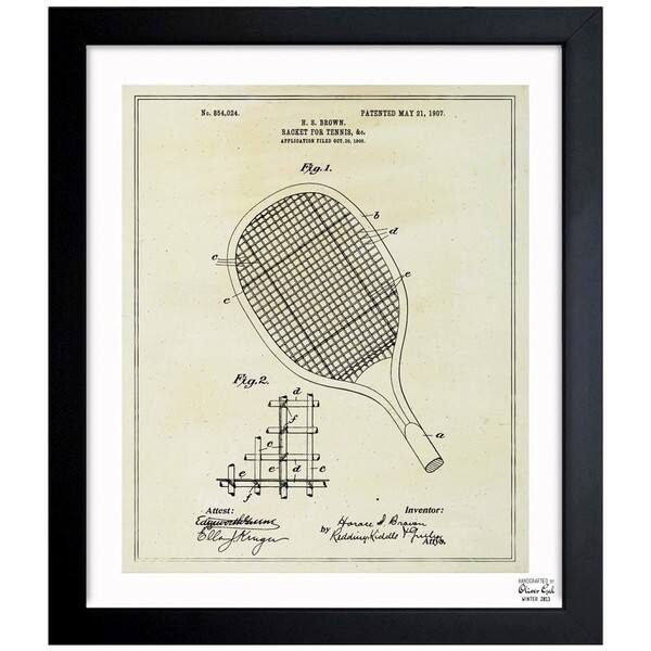 Oliver Gal 'Tennis Racket 1907' Framed Blueprint Art - Black - Bed Bath ...