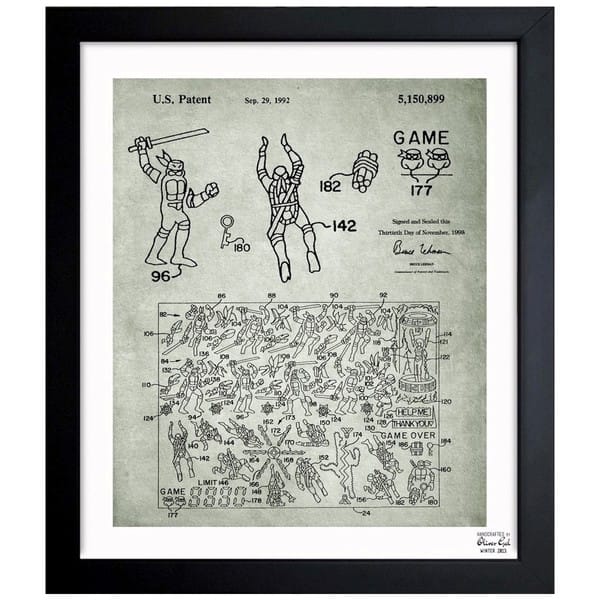 Oliver Gal 'Ninja Turtles Video Game, 1992 - Gray' Framed Blueprint Art ...