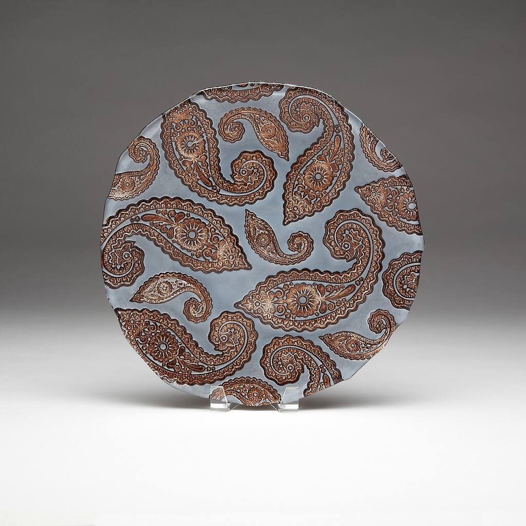 Paisley Slate Blue and Copper Platter - Overstock - 11546384