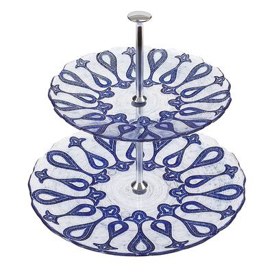 Larissa 2 Tier Blue and Silver Server - Overstock - 11546392