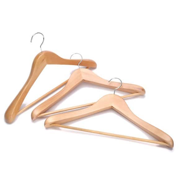 Extra Wide Rounded Shoulders Wood Coat Hangers (Pack of 3) - Bed Bath ...