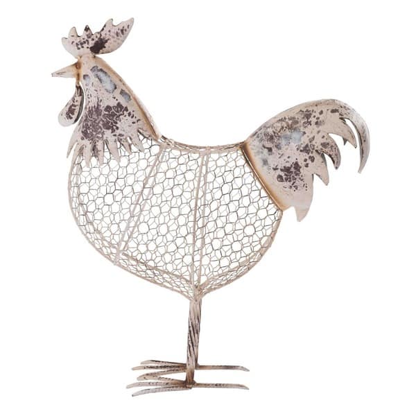 Sunjoy Antique White Rustic Chicken Wire Rooster Garden Sculpture - Bed ...