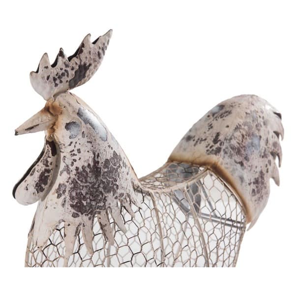 Sunjoy Antique White Rustic Chicken Wire Rooster Garden Sculpture - Bed ...