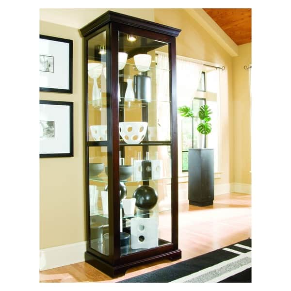 Chocolate Cherry II Finish Two-way Sliding Door Curio Cabinet - Bed ...