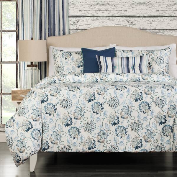 Nantucket 6-piece Cotton Blue Floral Duvet set - Bed Bath & Beyond ...