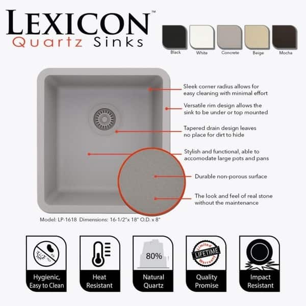 Lexicon Platinum 1618 Quartz Composite Single Bowl Kitchen Sink - Bed ...