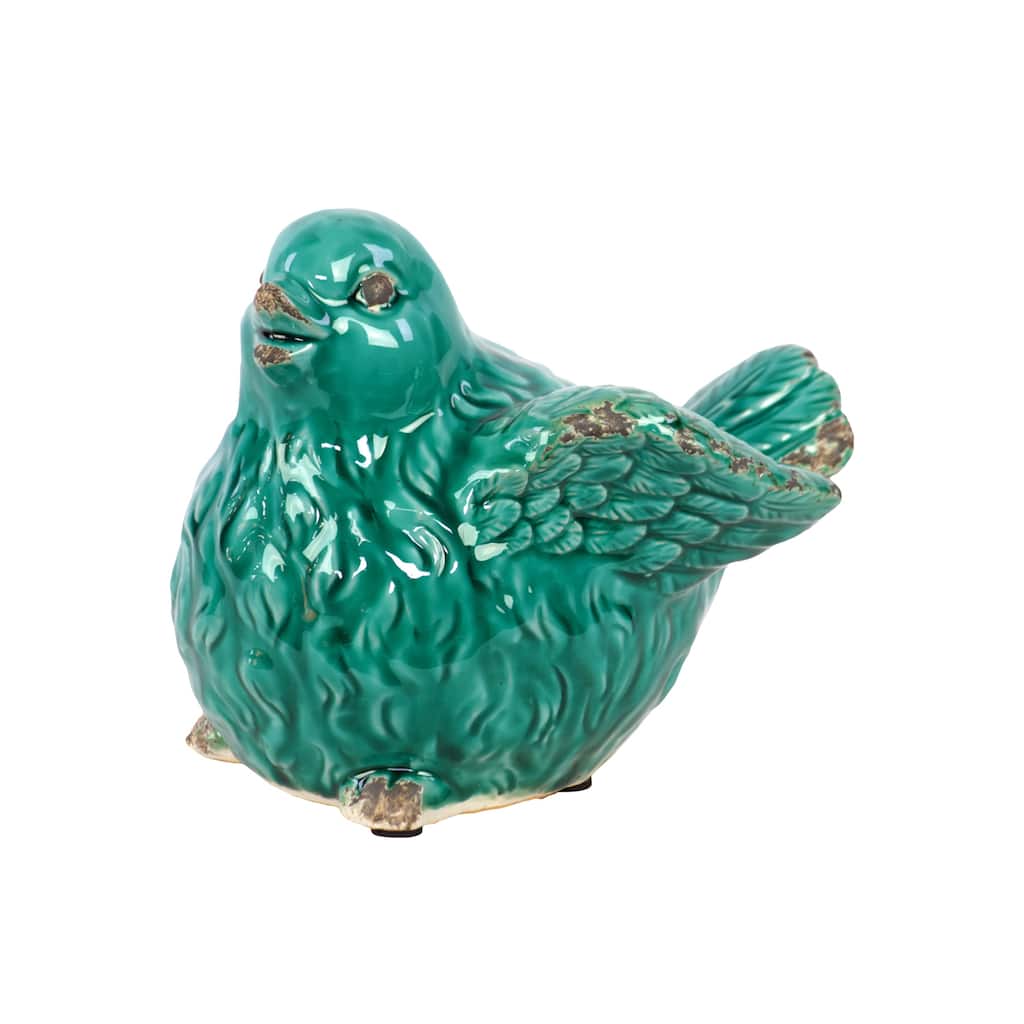 Distressed Gloss Finish Turquoise Ceramic Bird Figurine - Overstock ...