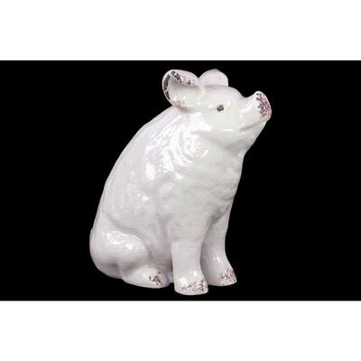 Ceramic Sitting Pig Figurine Distressed Gloss Finish White - Overstock ...
