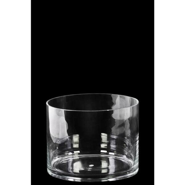 Glass Short Wide Cylinder Vase with Round Mouth Small Clear Glass ...