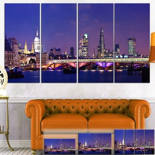 Designart "London Night Panorama" Cityscape Photo Canvas Print - Blue ...