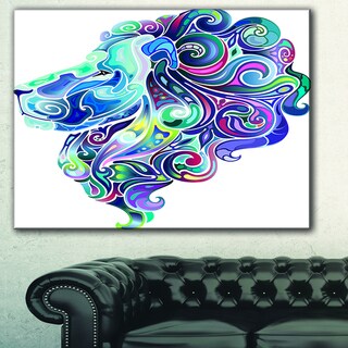Designart "Blue Lion Abstract Art" Animal Digital Art Canvas Print ...