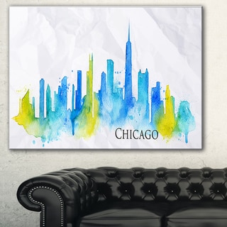 Chicago Blue Green Silhouette Cityscape Canvas Print - Bed Bath ...