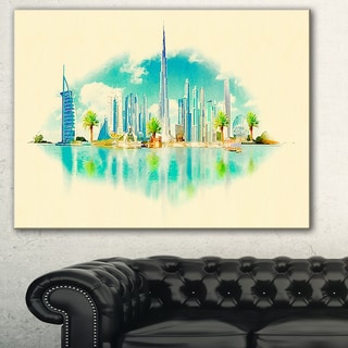 Dubai Panoramic View' Cityscape Watercolor Canvas Print - beige - Bed ...