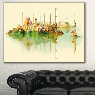 Istanbul Panoramic View" Cityscape Watercolor Canvas Print - beige ...