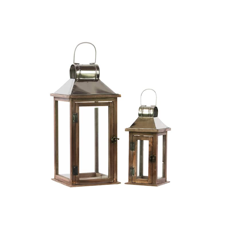 Wooden Square Lantern with Classic Design (Set of 2) - Overstock - 11624447