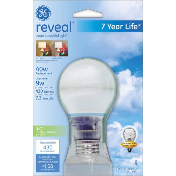 GE Lighting 63499 9 Watt Reveal A19 CFL Bulb - Bed Bath & Beyond - 11638345